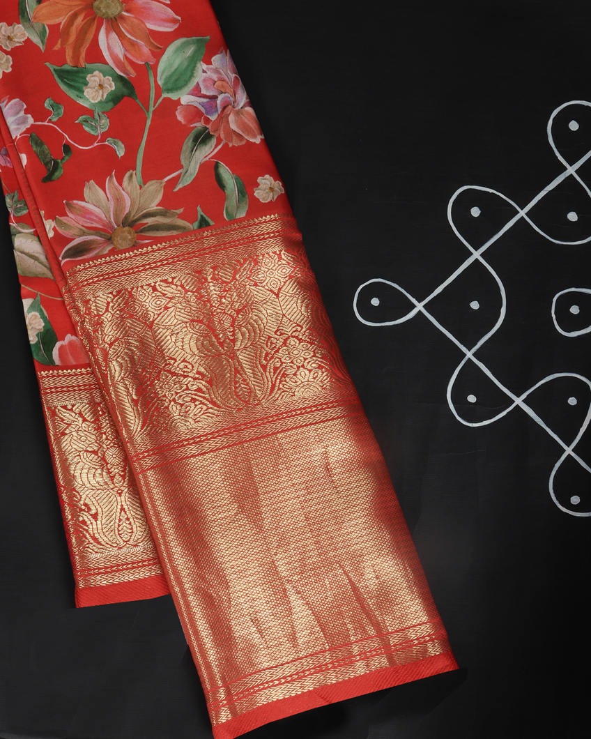 Buy Red Printed kanjivaram Silk Saree T397675