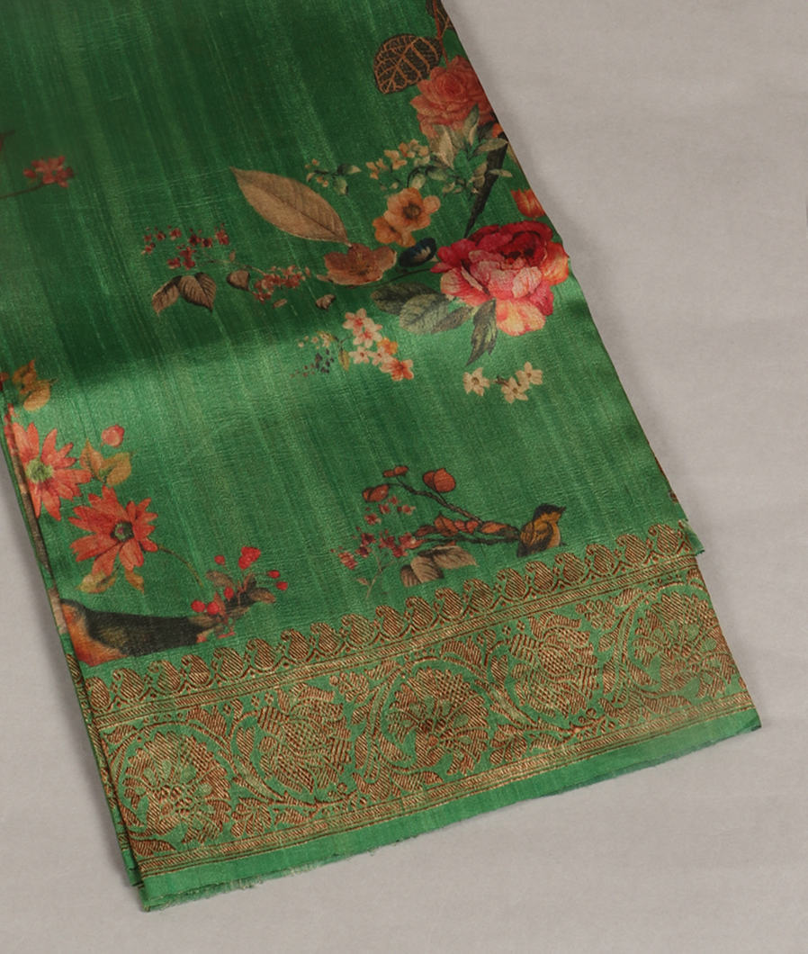 Buy Green Printed Banaras Tussar Georgette Saree T381271