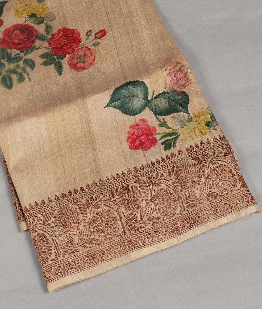 Buy Beige Printed Banaras Tussar Georgette Saree T361921