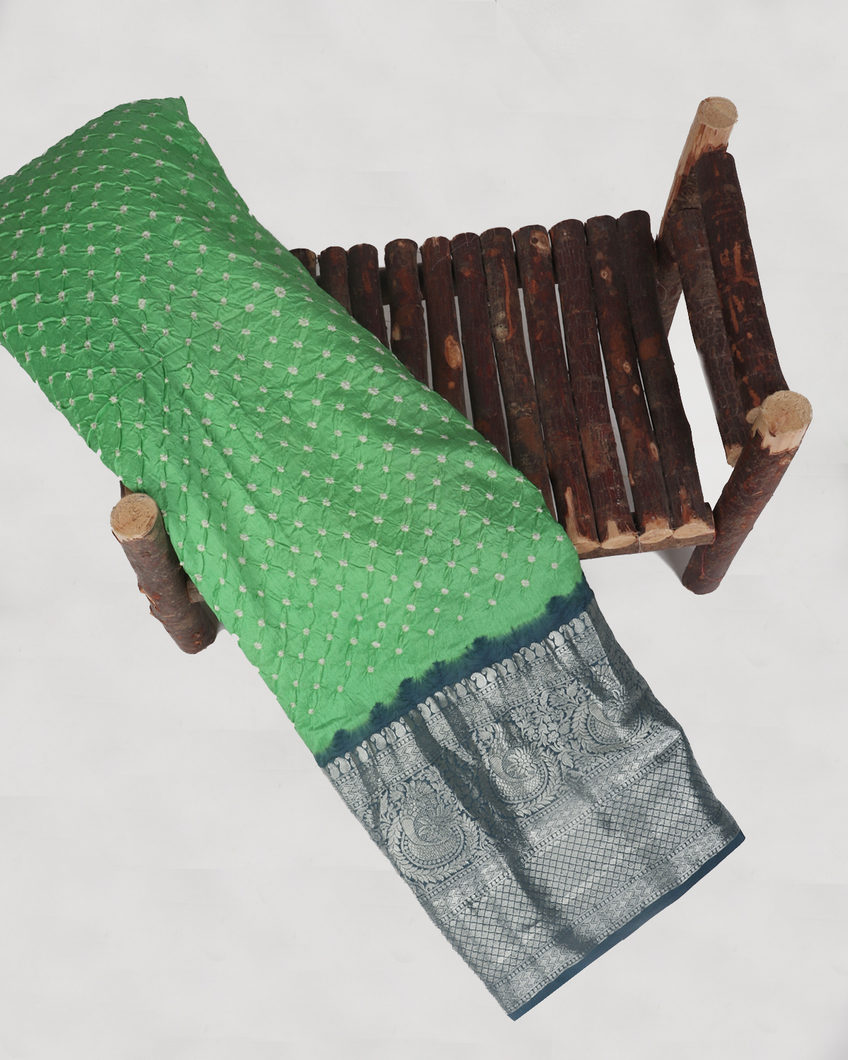 Buy Green Bandhani Silk Saree T388549