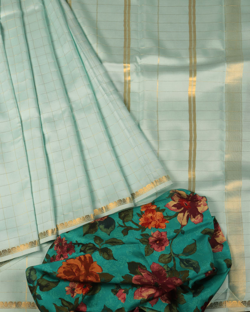 Buy Light Baby Blue Mysore Silk Saree T425440