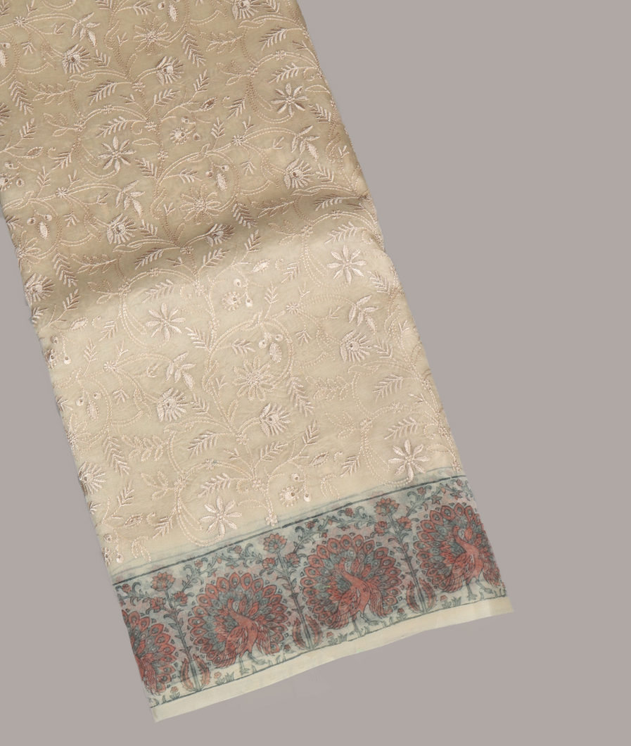 Buy Beige Kora Organza Embroidery Saree T368551