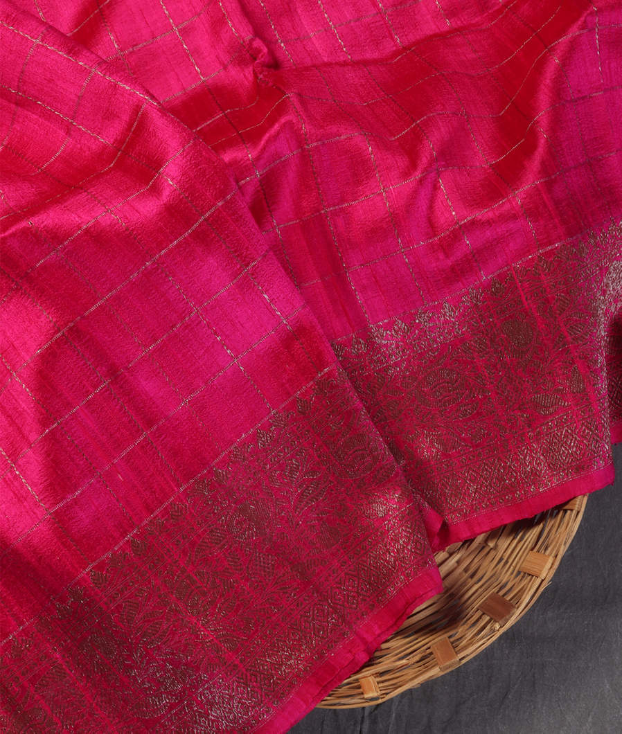 Buy Rani Pink Banaras Tussar Saree T439320