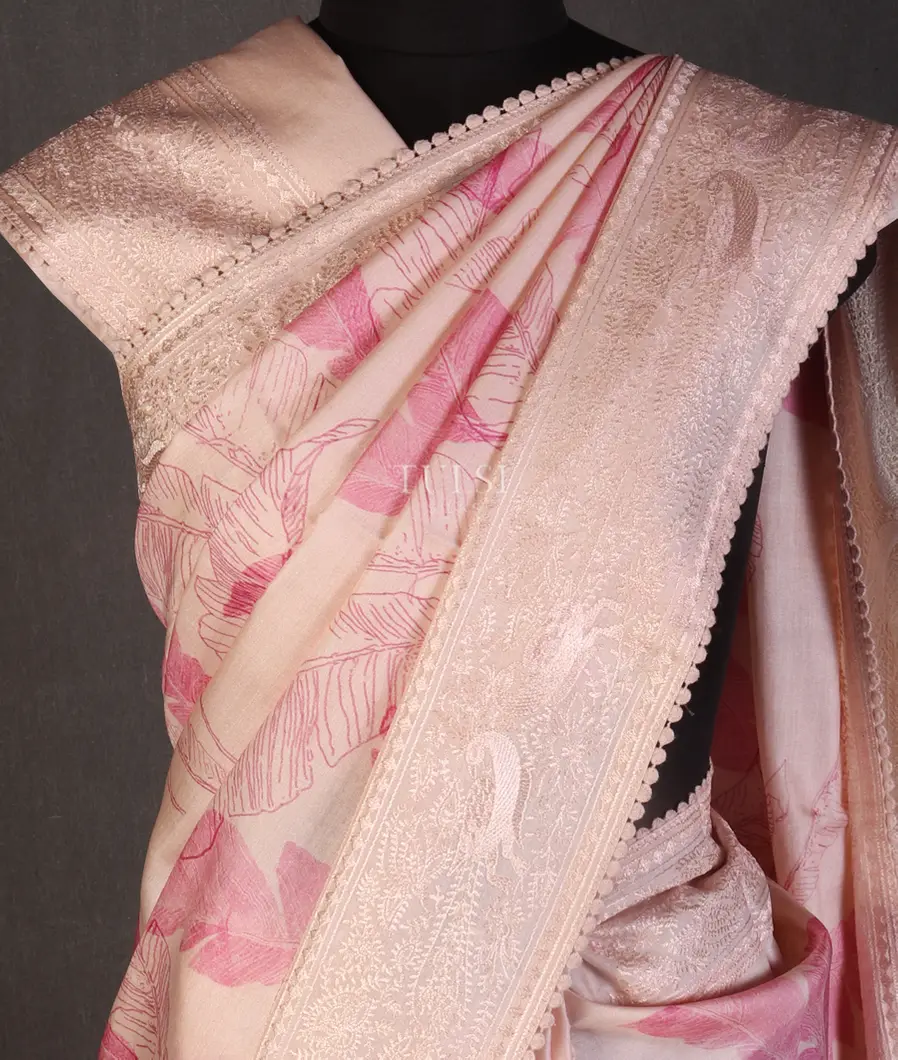 Buy Light Pink Tussar Embroidery Saree T523566