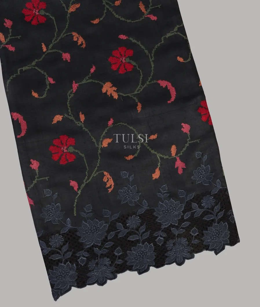 Buy Black Tussar Cutwork Saree T558243