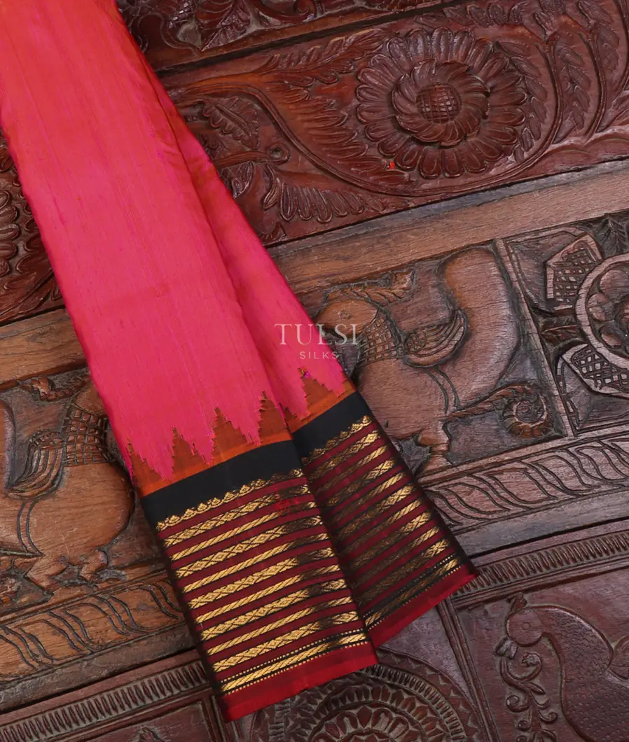 Buy Orangish Pink Gadwal Silk Saree T634800