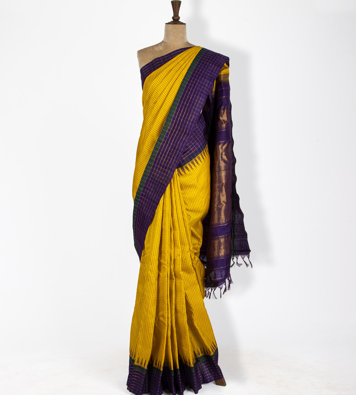 Yellow Gadwal Silk Saree