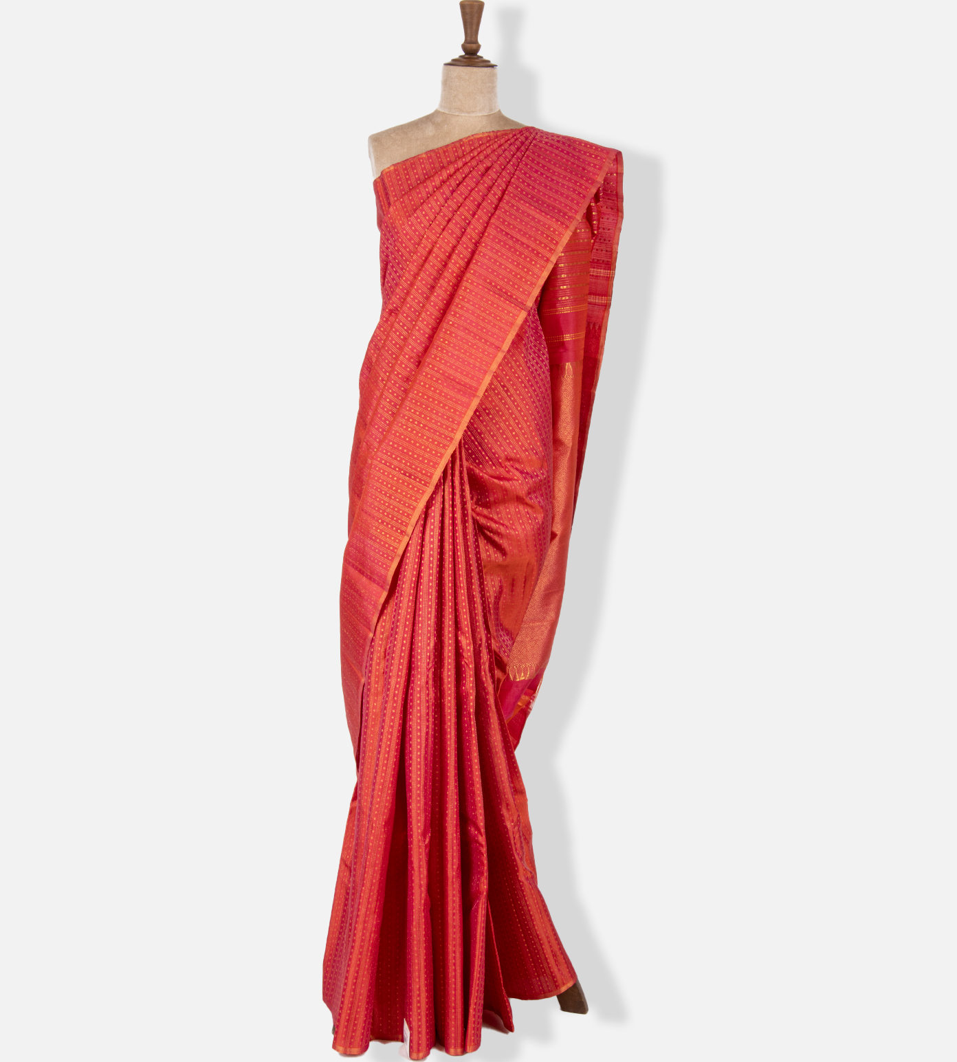 Pinkish Red Kanchipuram Silk Saree