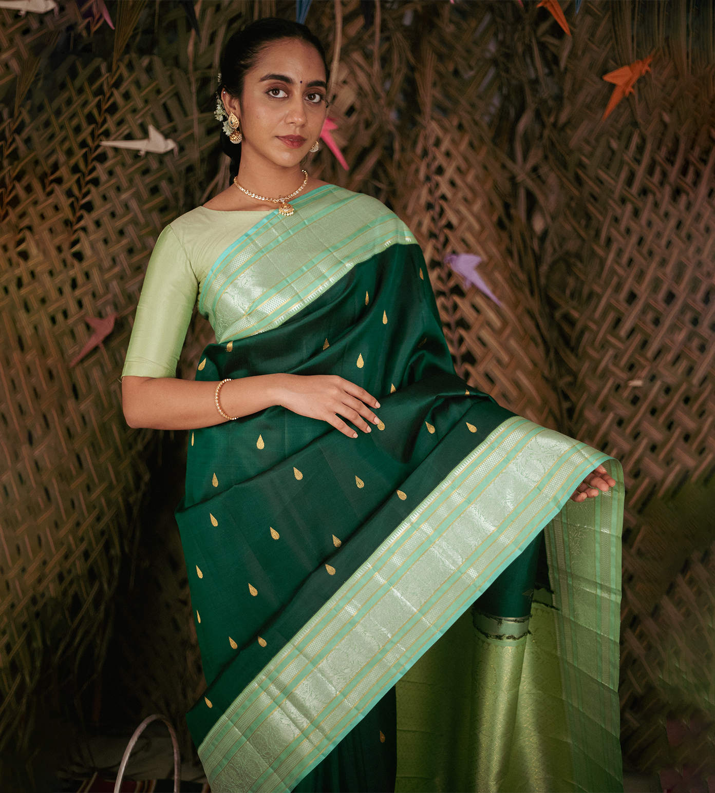Bottle Green Kanchipuram Silk Saree