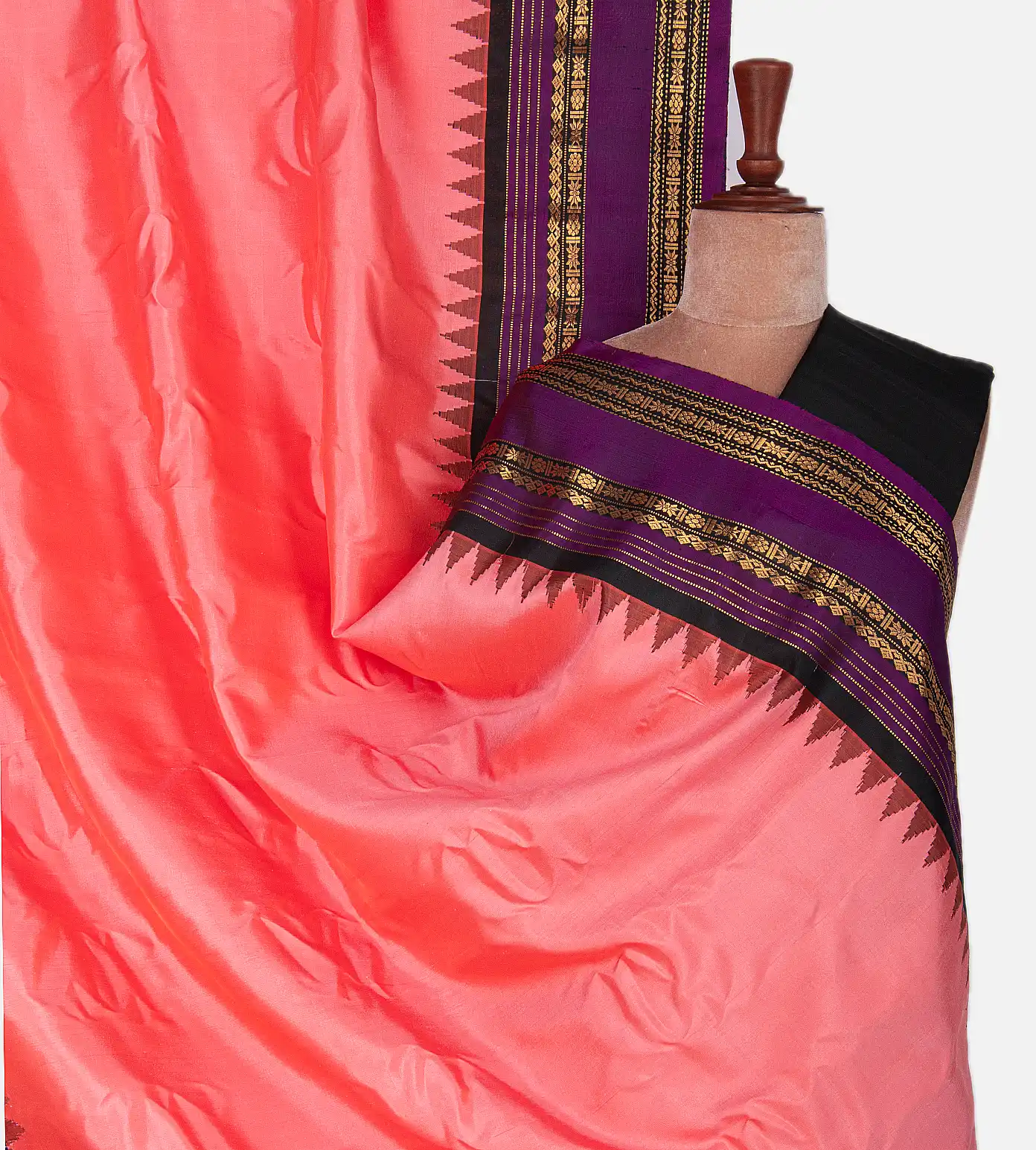 Buy Salmon Pink Gadwal Silk Saree