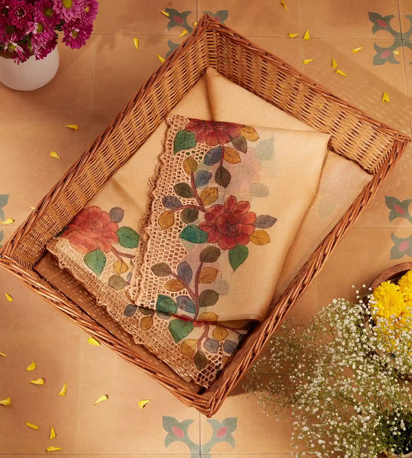 Buy Beige Kota Silk Saree