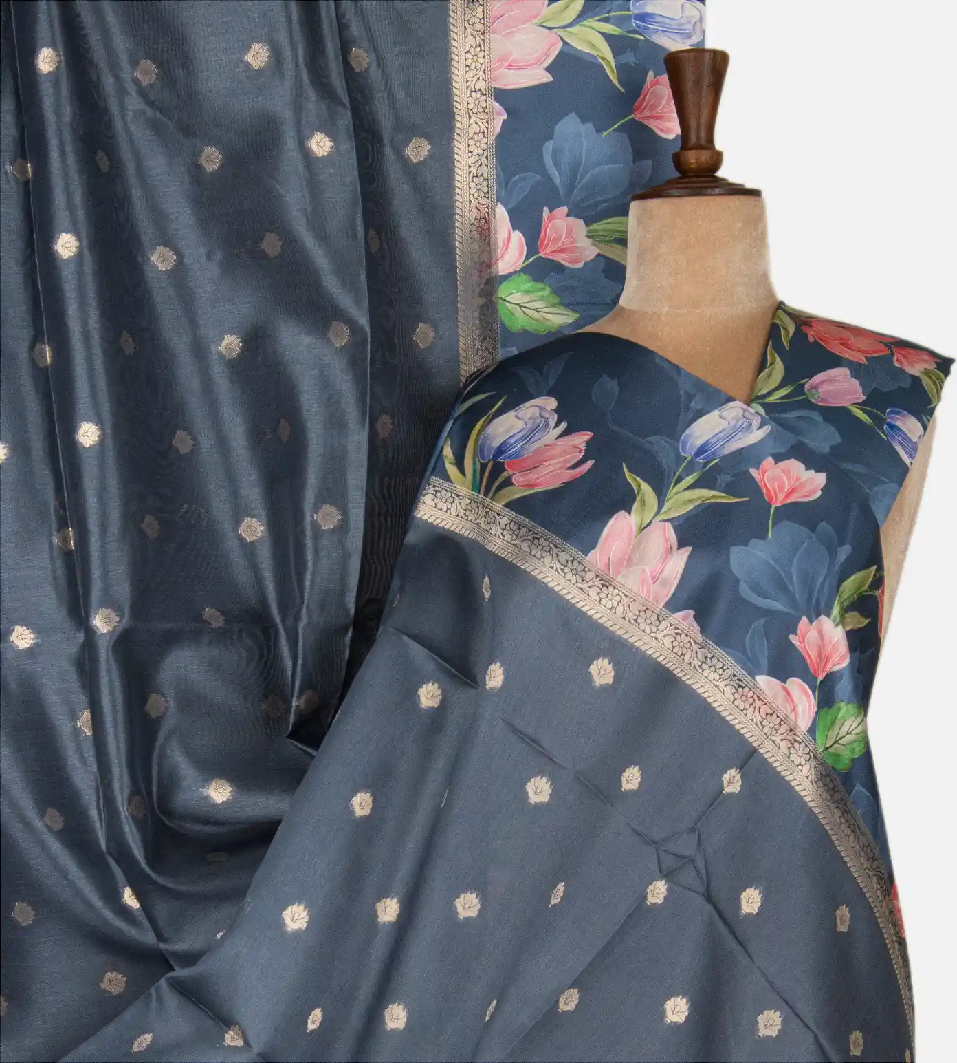 Buy Blue Semi Tussar Saree