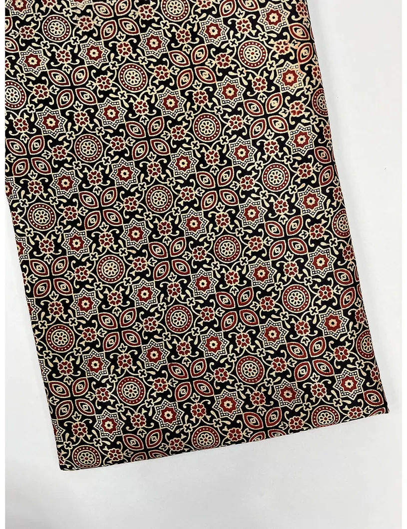 Black Ajrak Mashru Silk Fabric | Vegan Silk | Mashru Silk