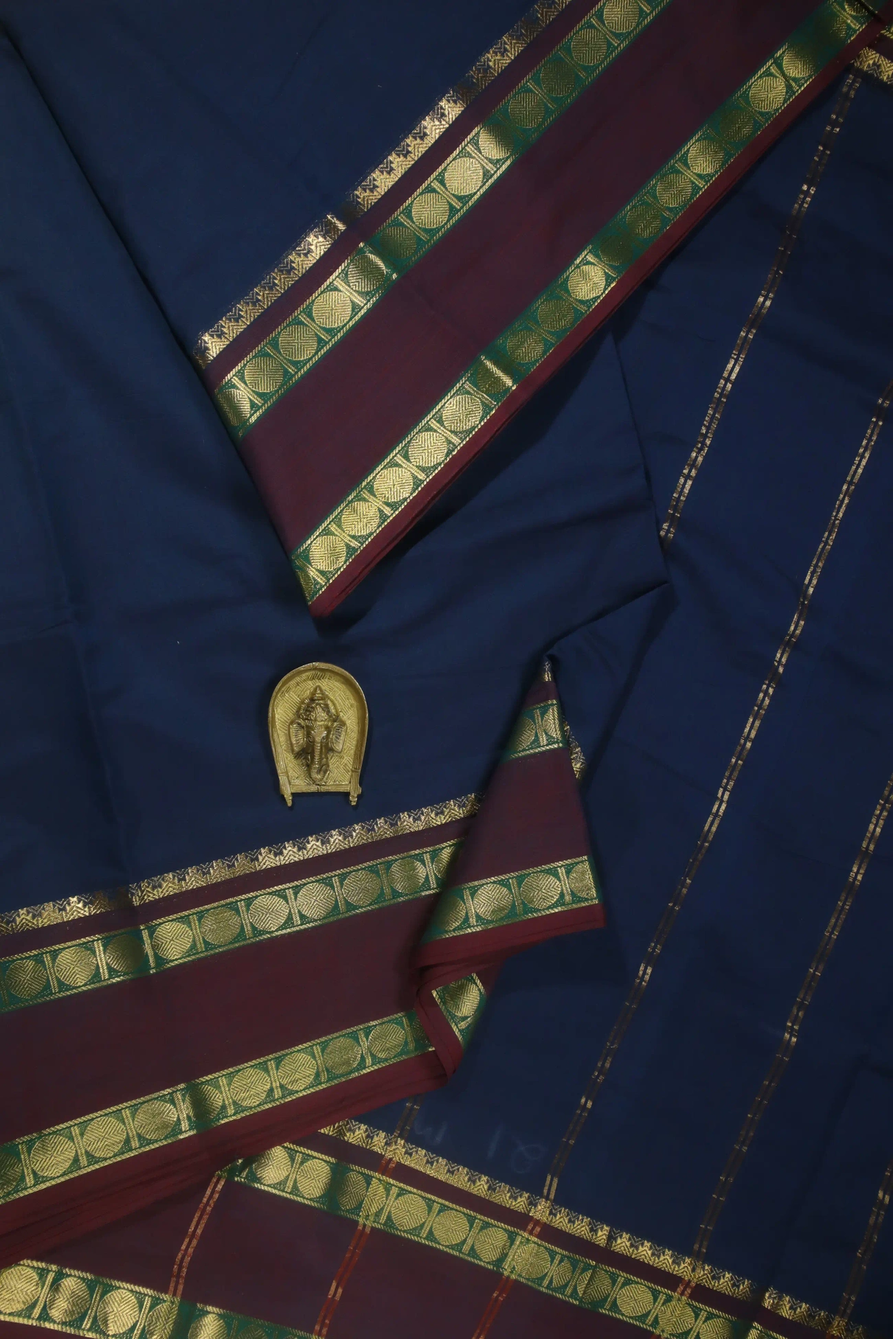 Buy Navy Ruthratcham Rettai Pettu Temple Chettinad Madisar