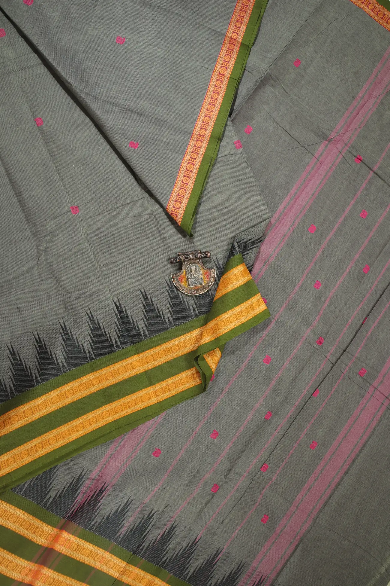 Buy Dark Gray Thalampoo Reku Ruthratcham Grand Chettinad Saree