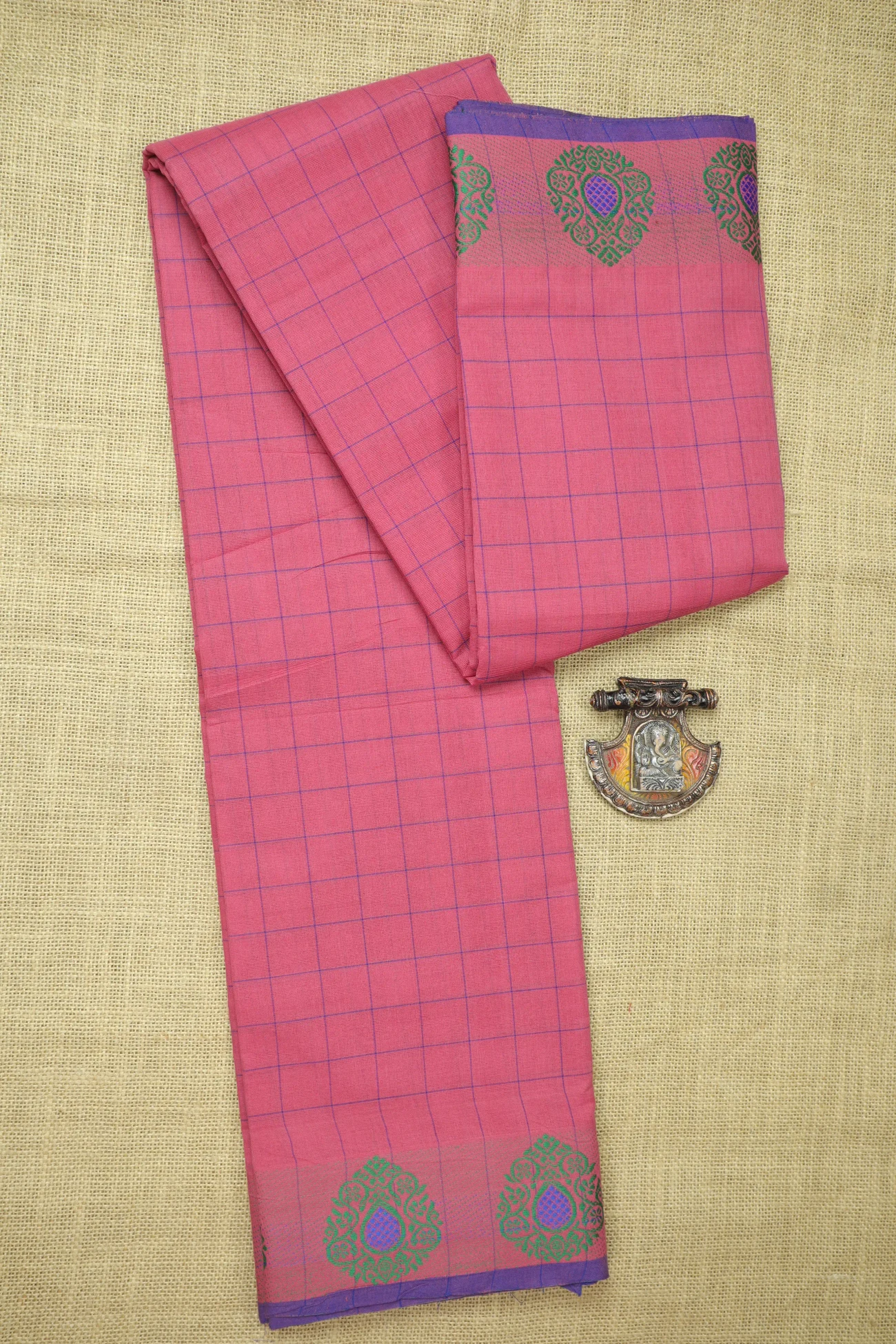 Buy Light Pink Flower 🌸 Checked Saree