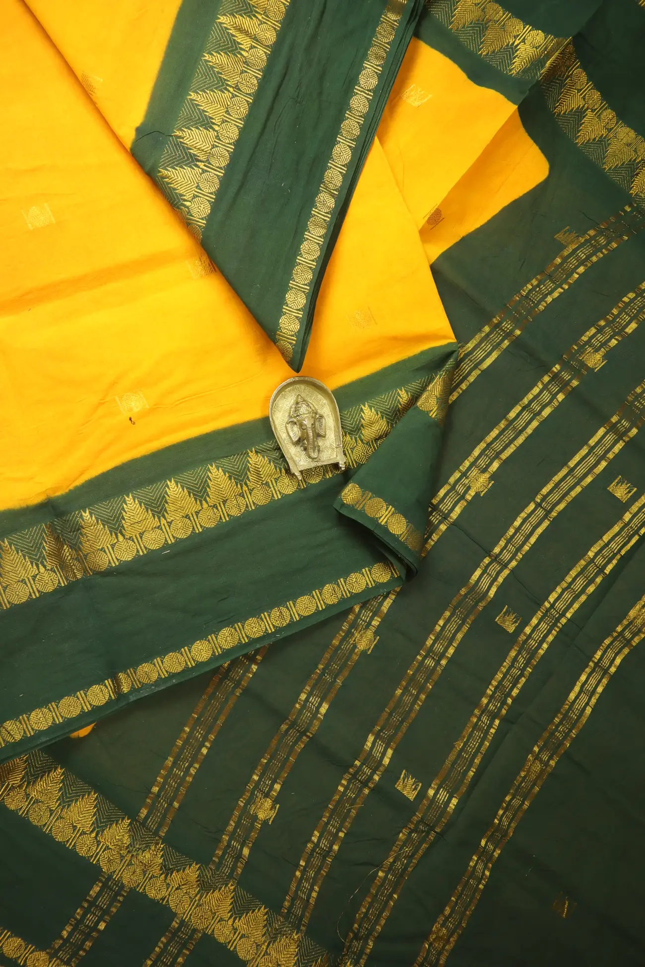 Buy Mango Yellow Temple 🛕 Ruthratcham Rettai Pettu Madisar Saree