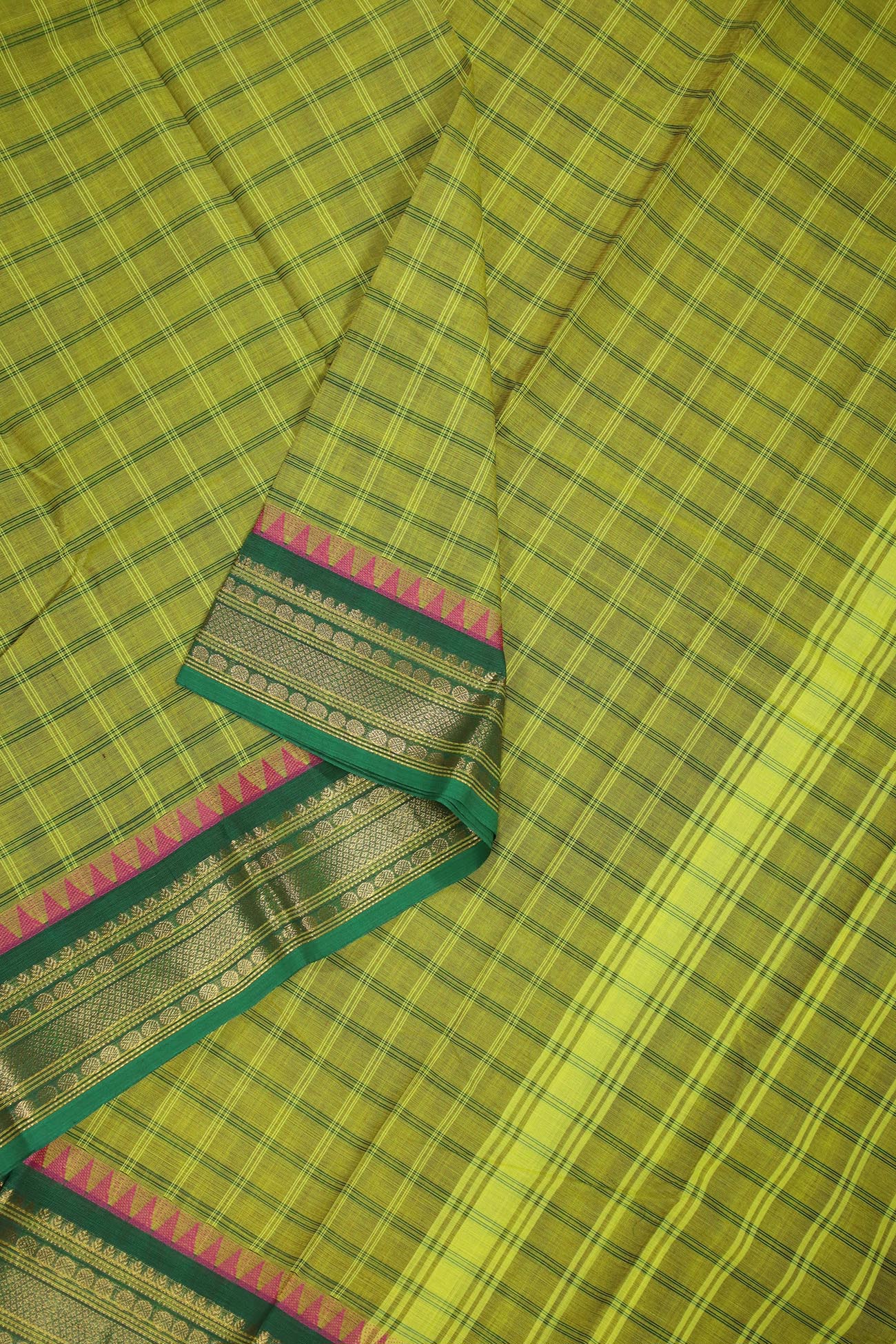 Yellow Green Ruthratcham Checked Sarees